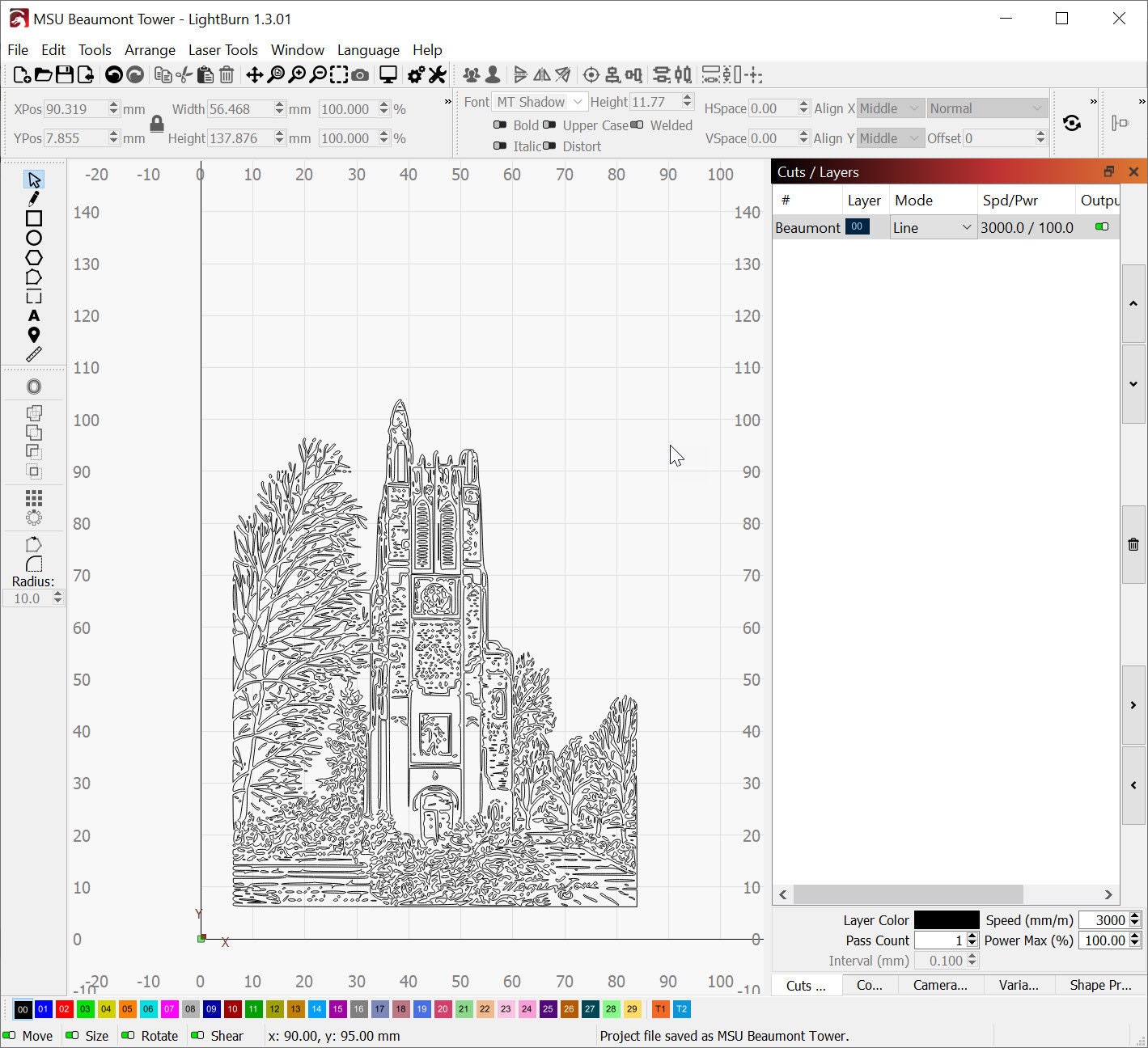 MSU Beaumont Tower CNC Engrave / Cut Design File (AI & Lightburn LBRN2 ...
