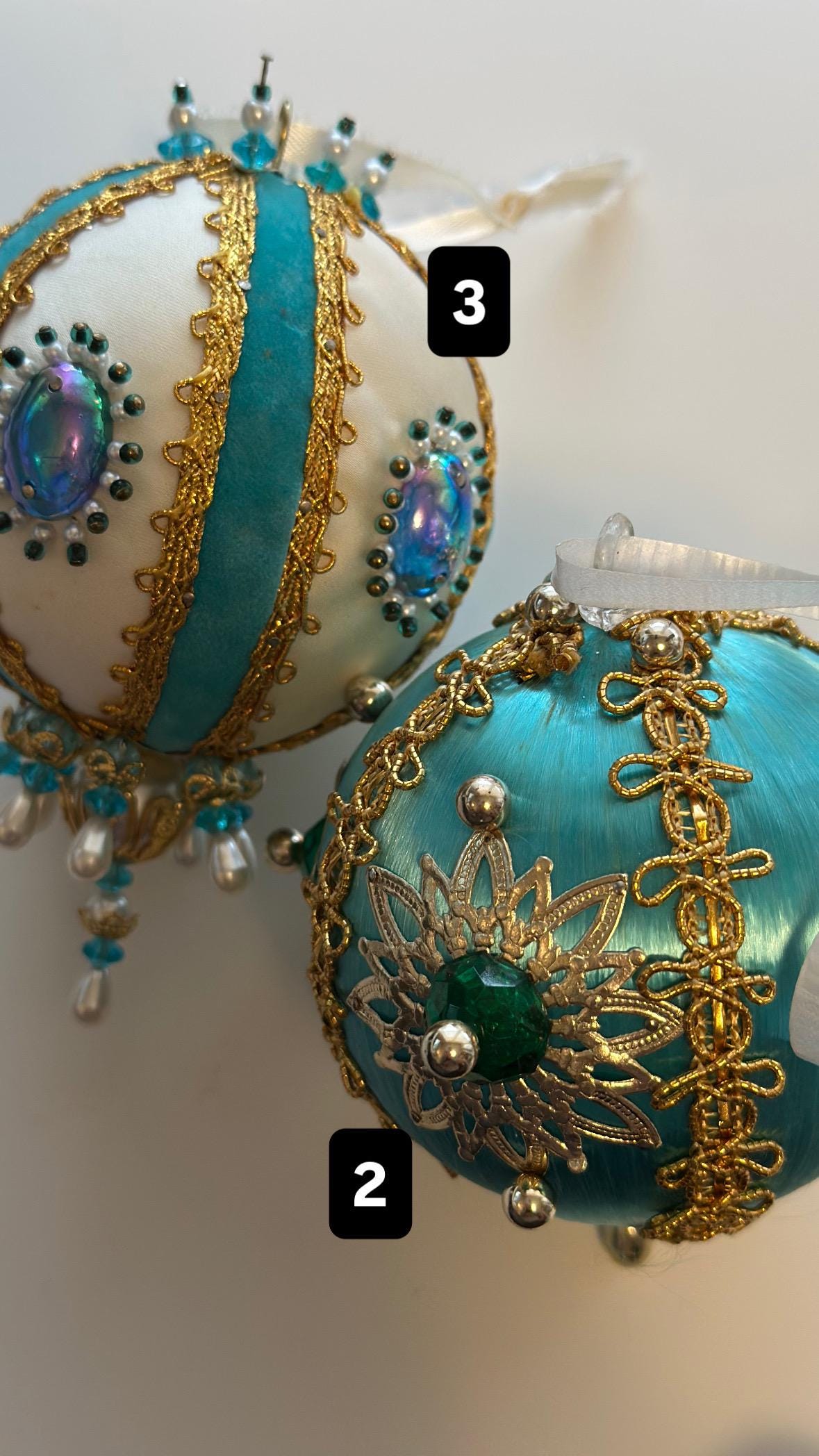 Vintage Beaded Sequin Push Pin Christmas Ornaments, MCM Baubles, Satin ...