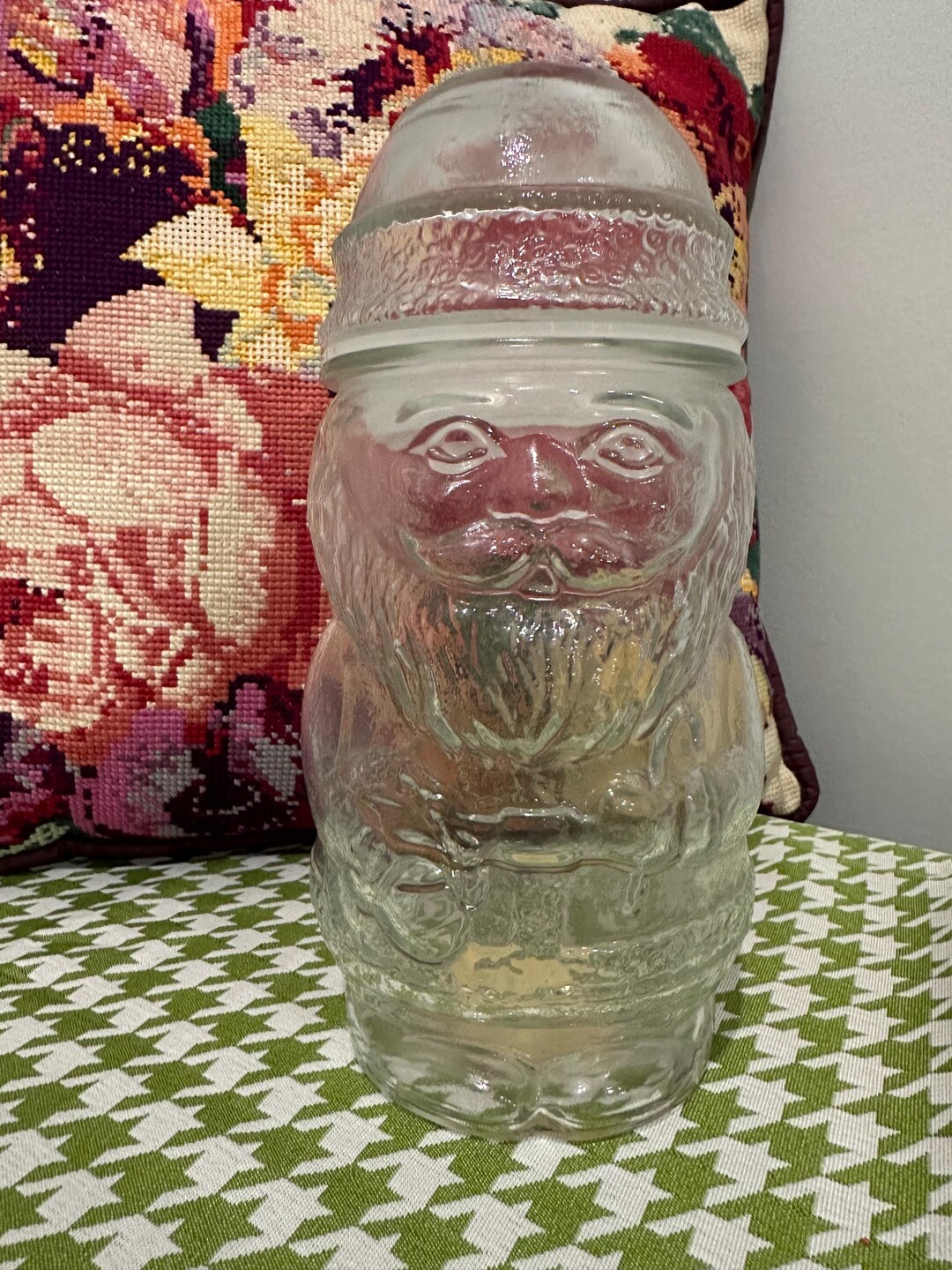 Vintage LIBBEY Santa Glass Canister Jar, Clear Glass W/lid, Santa ...