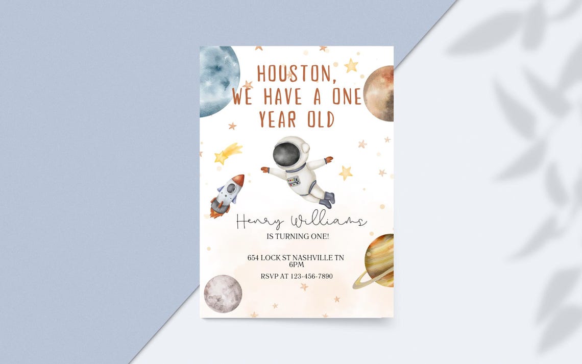 Houston We Have A One Year Old Invitation- Instant Download (editable ...