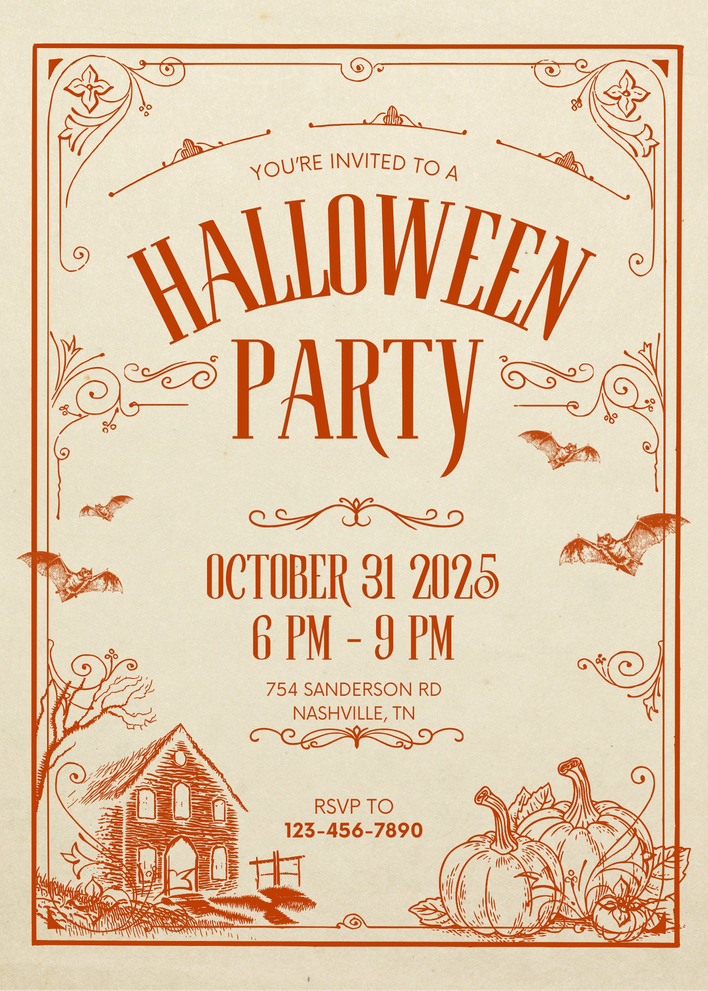 Vintage Halloween Party Invitation - Instant Download (editable) - Etsy