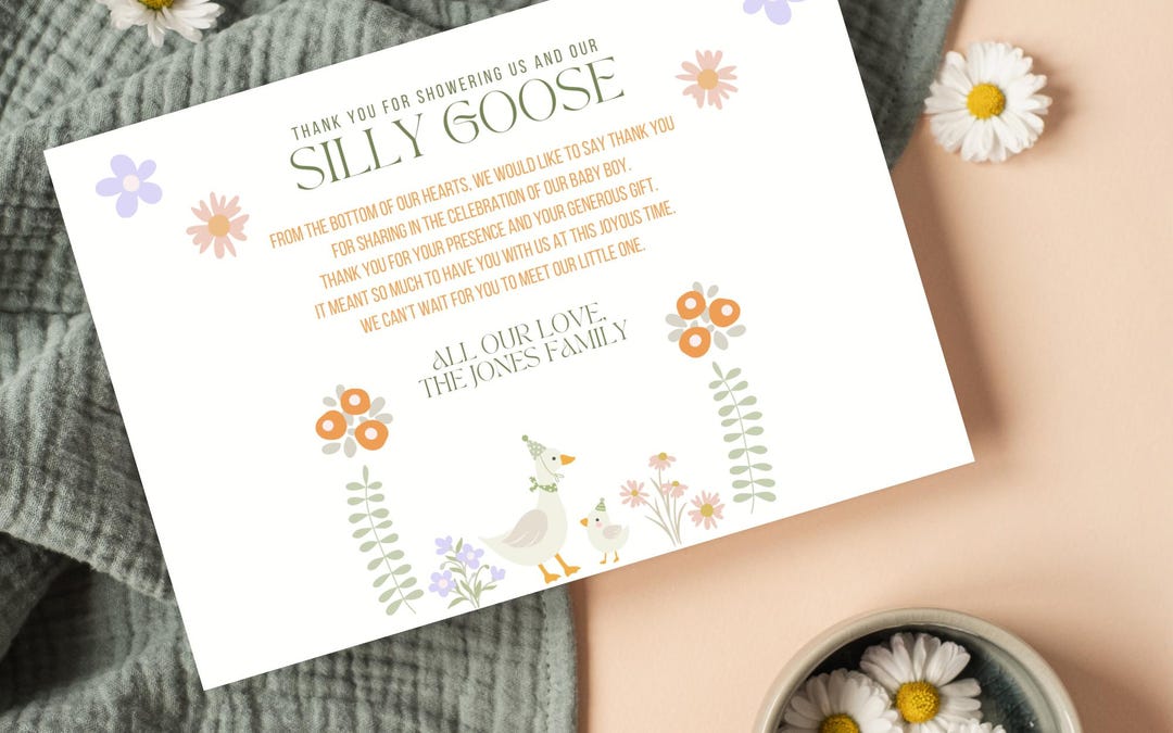 A Silly Goose Baby Shower Thank You Card- Instant Download (5x3.5 In ...