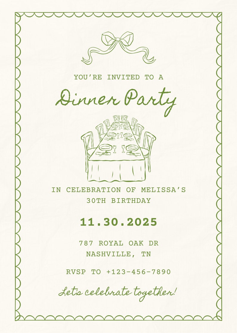Whimsical Dinner Party Invitation - Instant Download (editable) - Etsy