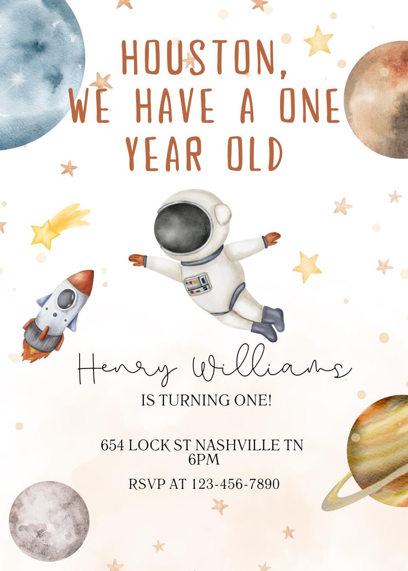Houston We Have A One Year Old Invitation- Instant Download (editable ...