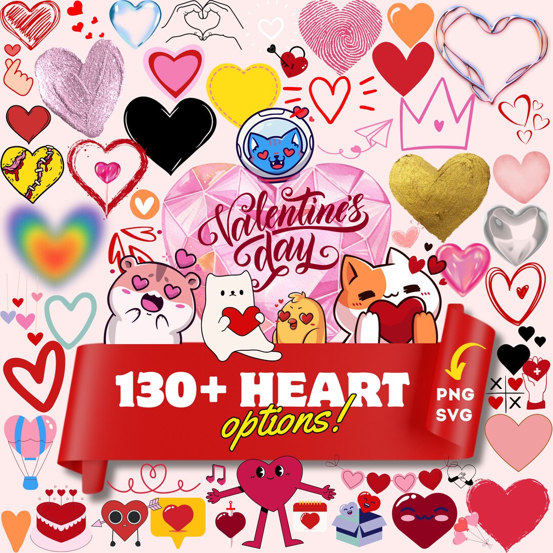 Library Clipart: Love-themed Heart Clipart Bundle, Valentine's PNG ...