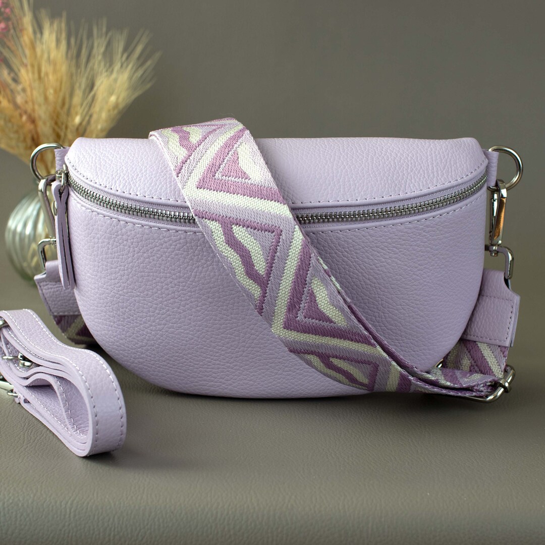 Purple Fanny Pack for Women With Patterned Strap Leather Crossbody ...