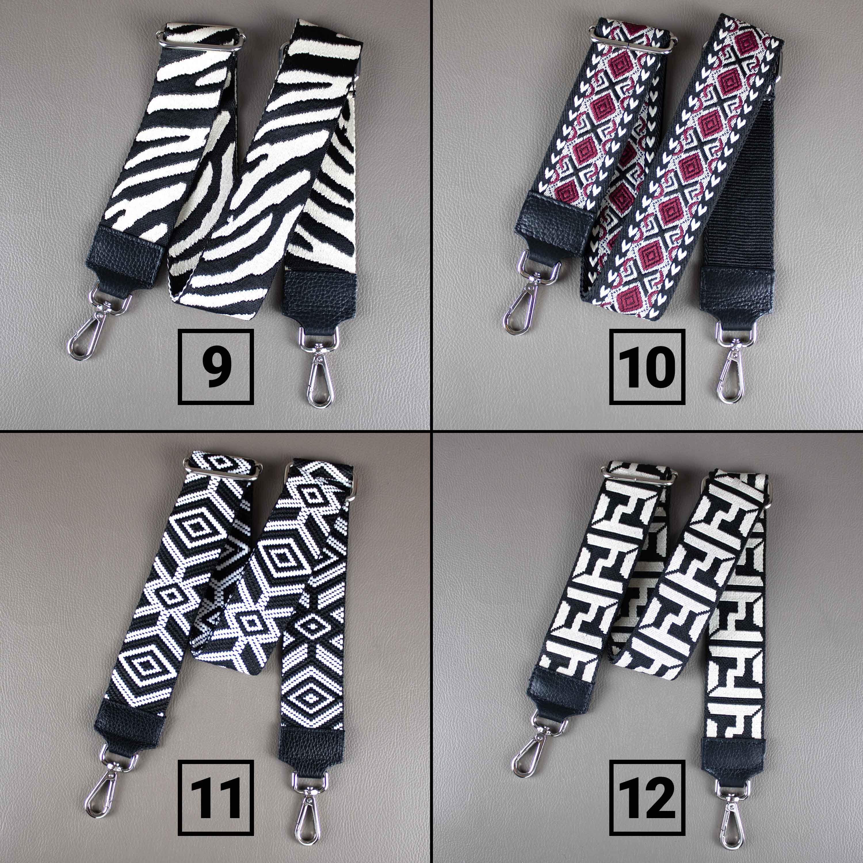 Black Patterned Strap for Bags With Silver Hardware Leather Bag Strap ...