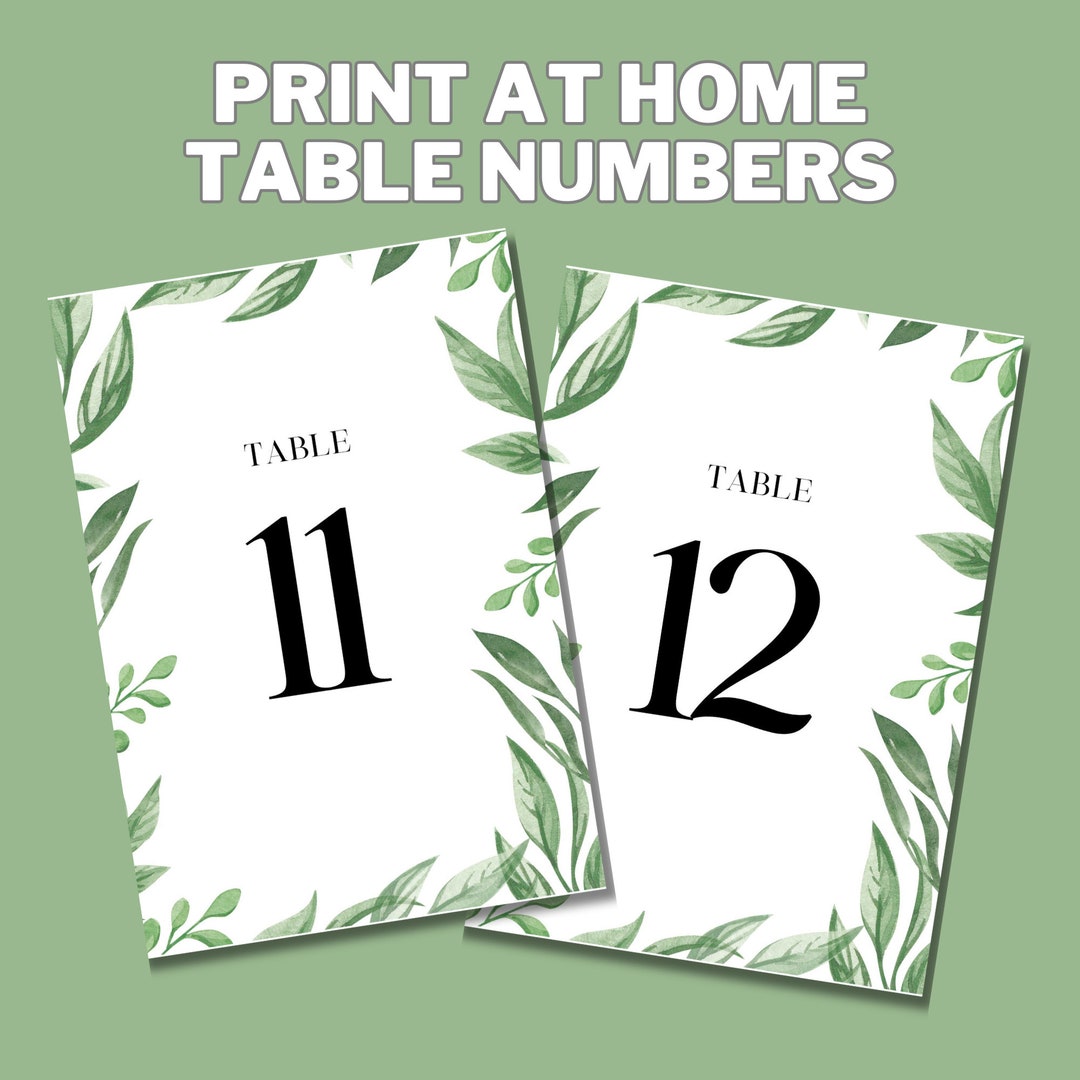 Greenery Table Numbers Printable Numbers 1-20 Print-Ready - Etsy.de