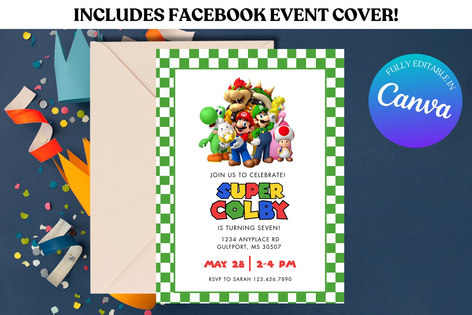 Super Mario Invitation Mario Birthday Party Editable Birthday ...