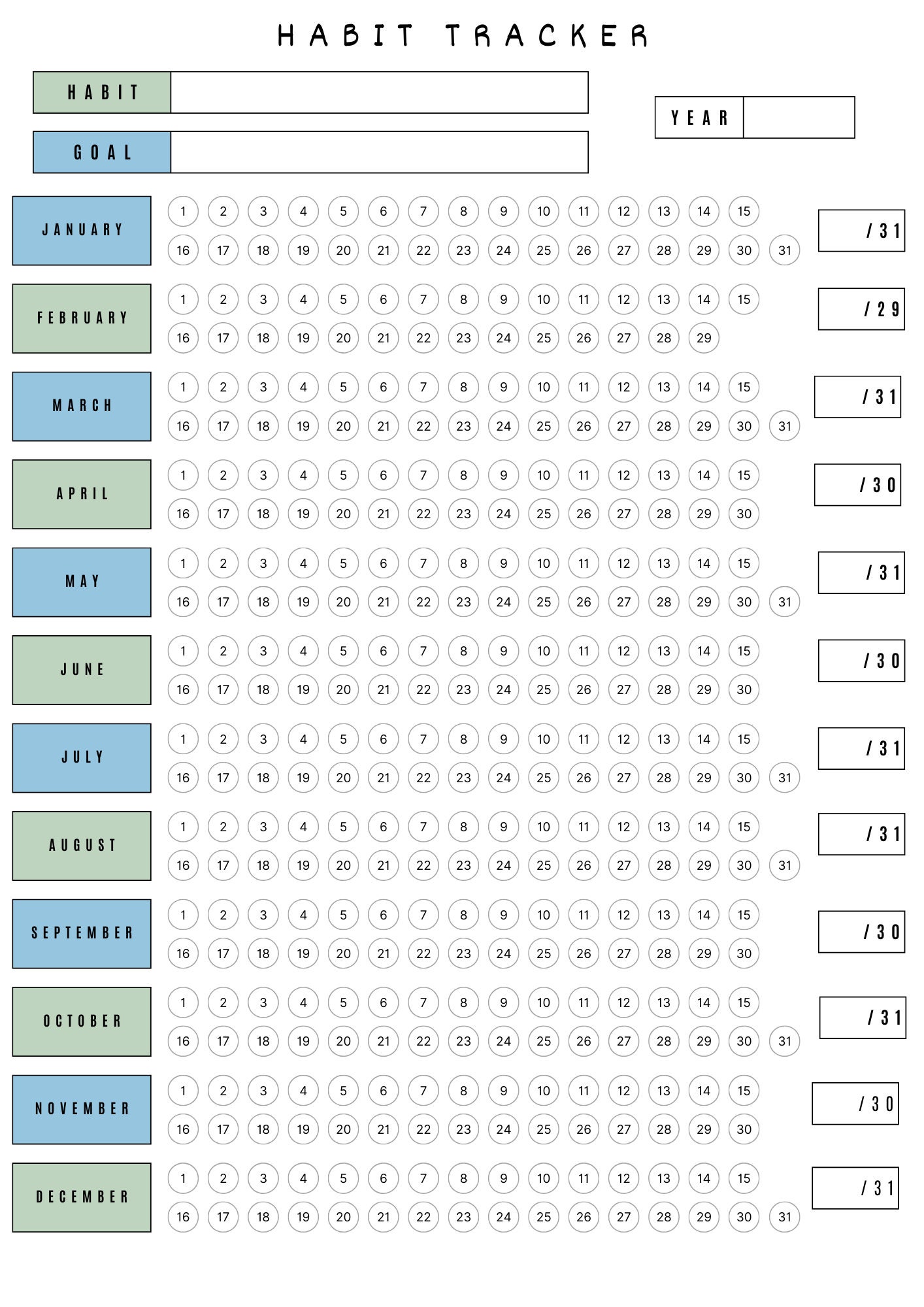 Printable Habit Tracker PDF: Green Minimalist Daily Routine Planner ...