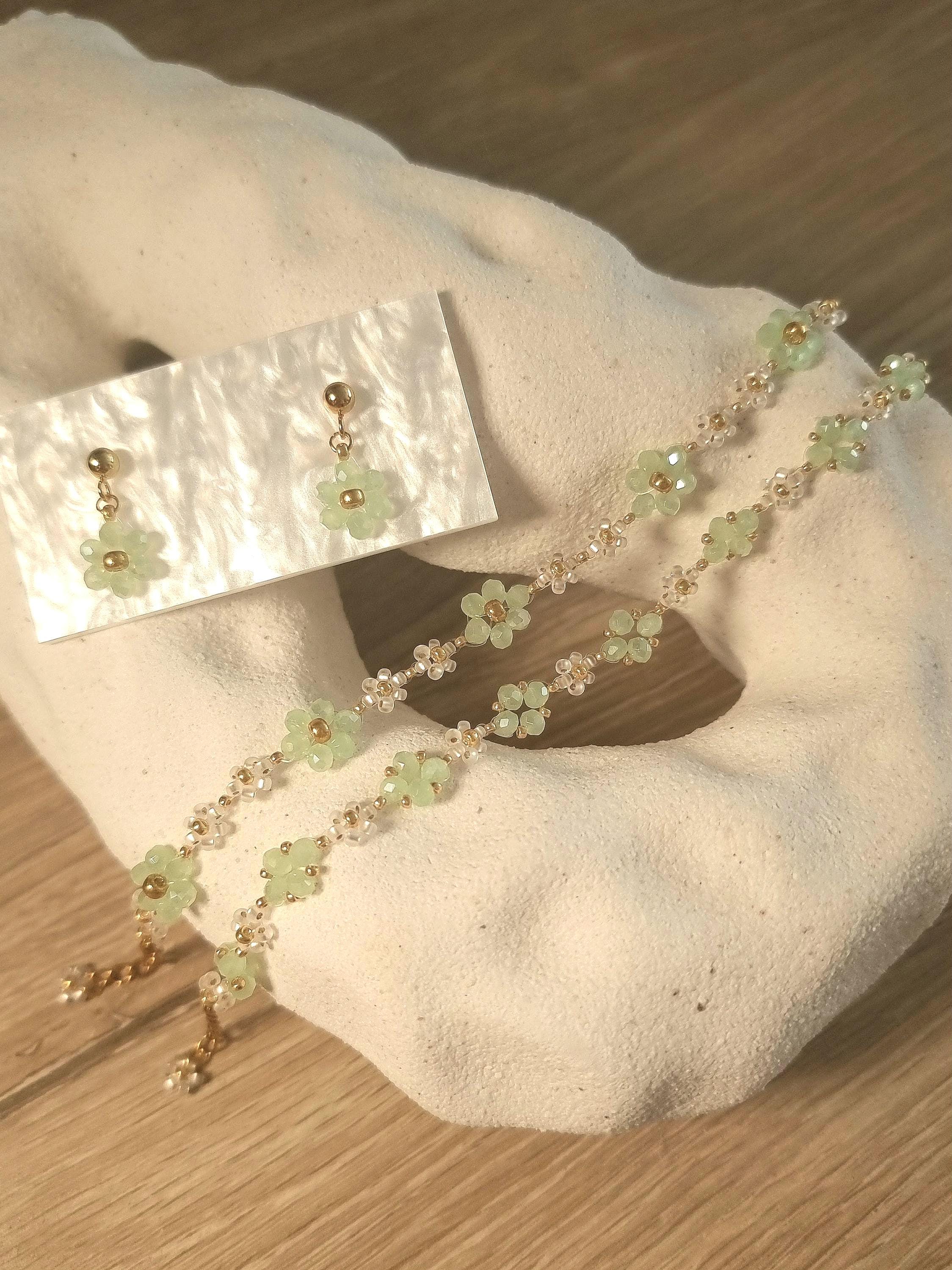 Daisy Flower Crystal Jewelry Set – Bracelet & Earrings | Dainty ...