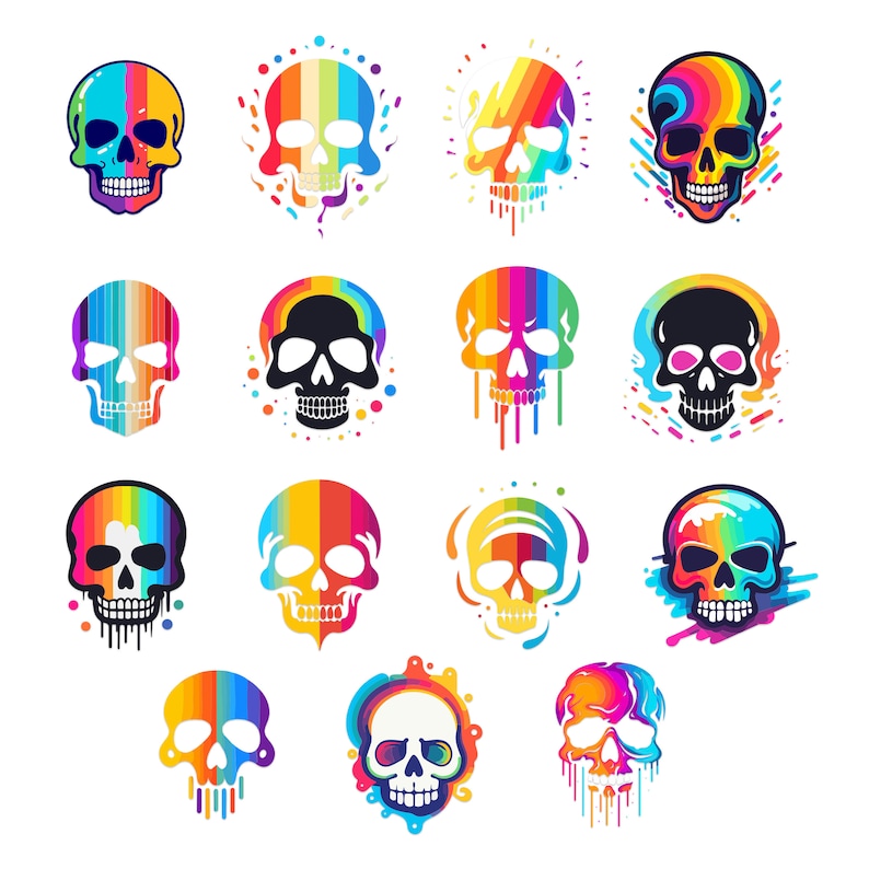 Rainbow Skull Clipart, Vibrant Skull Illustrations, PNG and SVG ...
