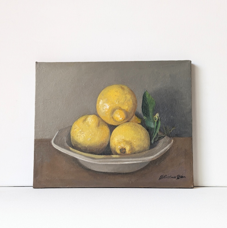 A Bowl of Lemons- 8x10 Original Still Life Oil Painting, Lemon Painting ...