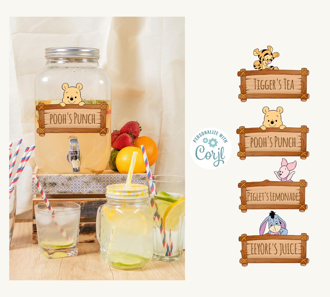 Winnie the Pooh Baby Shower Drink Labels, Winnie the Pooh Bear Party ...