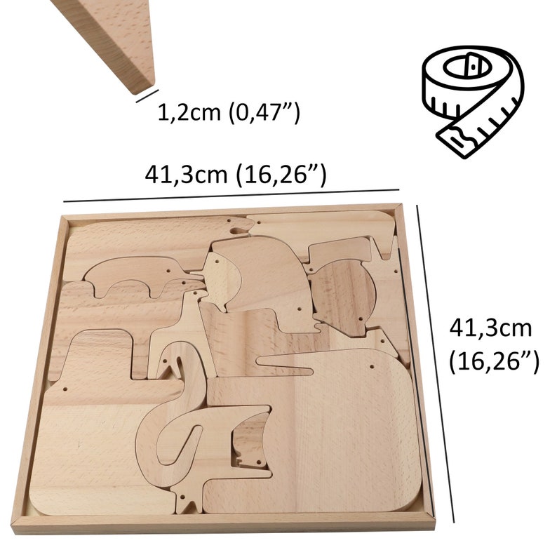 Montessori Wooden Safari Animal Puzzle, Nursery Decor and Learning Toy ...