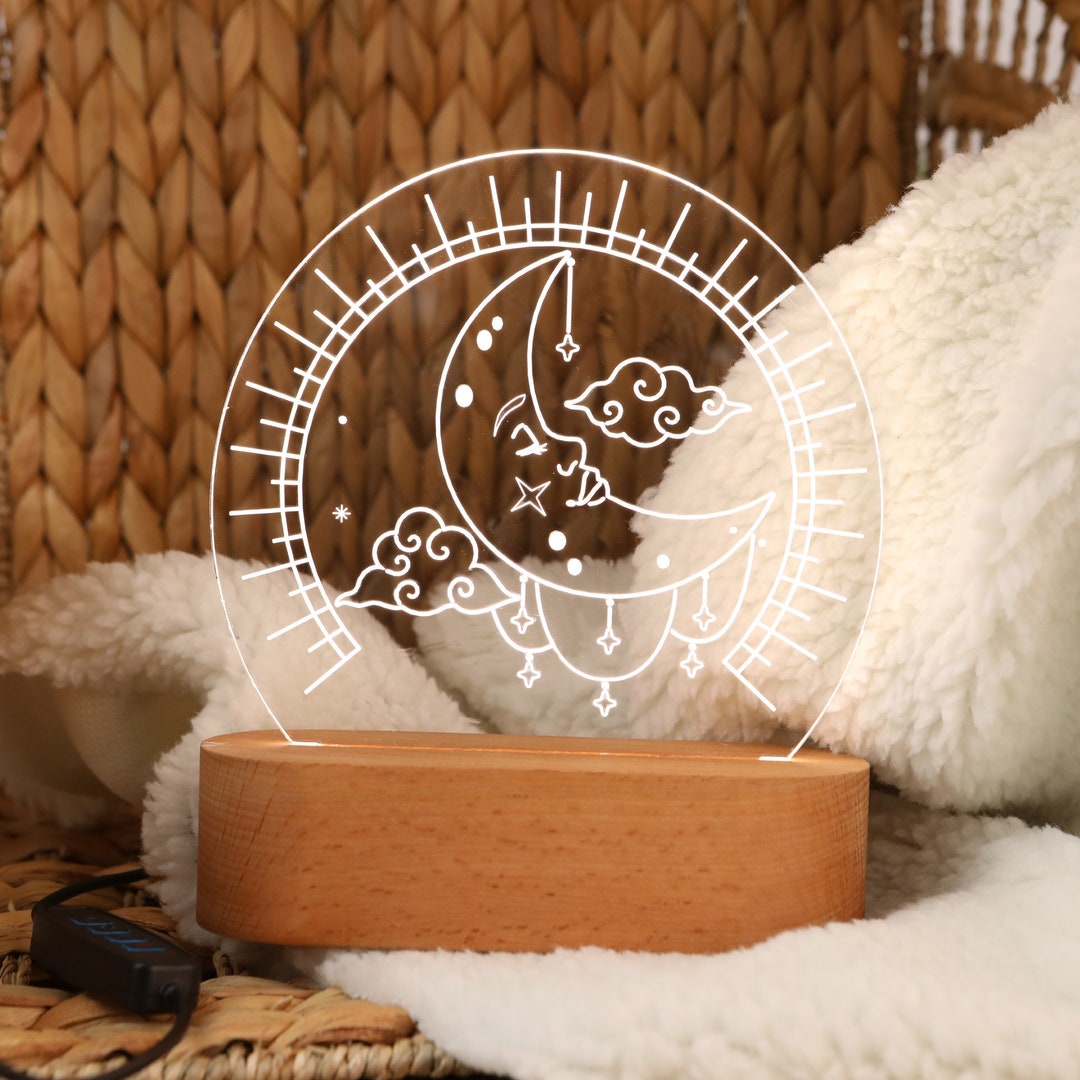 Handmade Moon Night Light: Personalized Wood Toddler Room Decor - Etsy