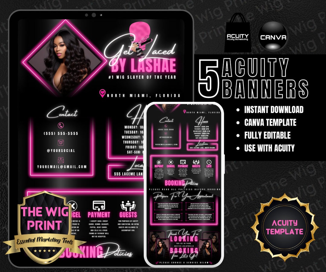 Hair Stylist Acuity Template 5 Banners Wig Maker Pink Neon Diamond Hair ...