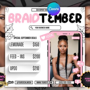 Braidtember Braider Flyer Canva Template Beauty Flyer Braid Promo ...