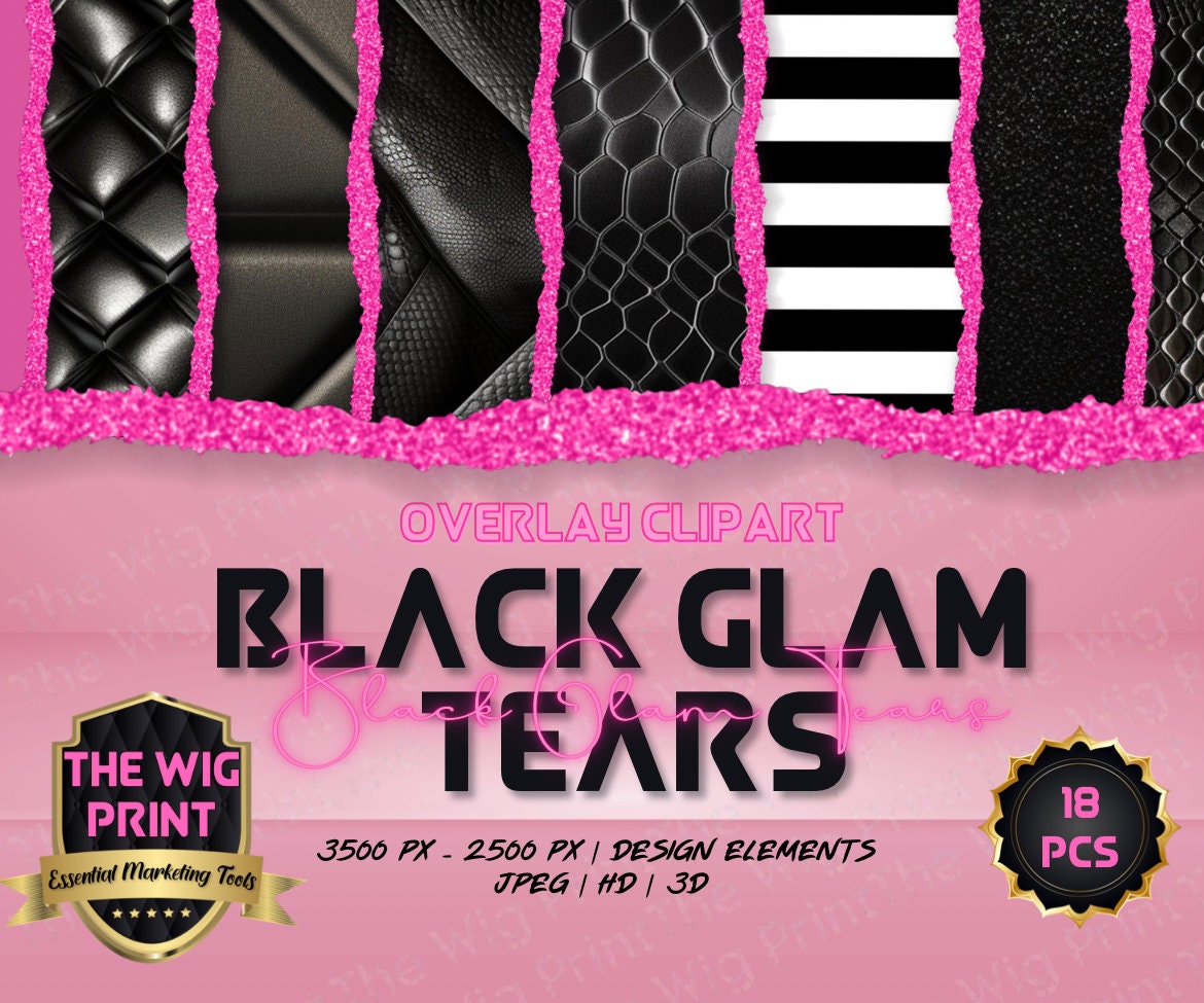 Black Glam Tears Black 3D Textures Pink Glitter JPEG PNG 18 Pieces ...