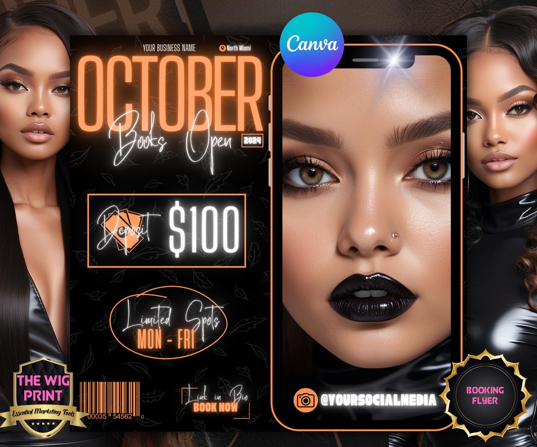October Flyer Neon Flyer October Booking Flyer Orange Theme DIY CANVA ...