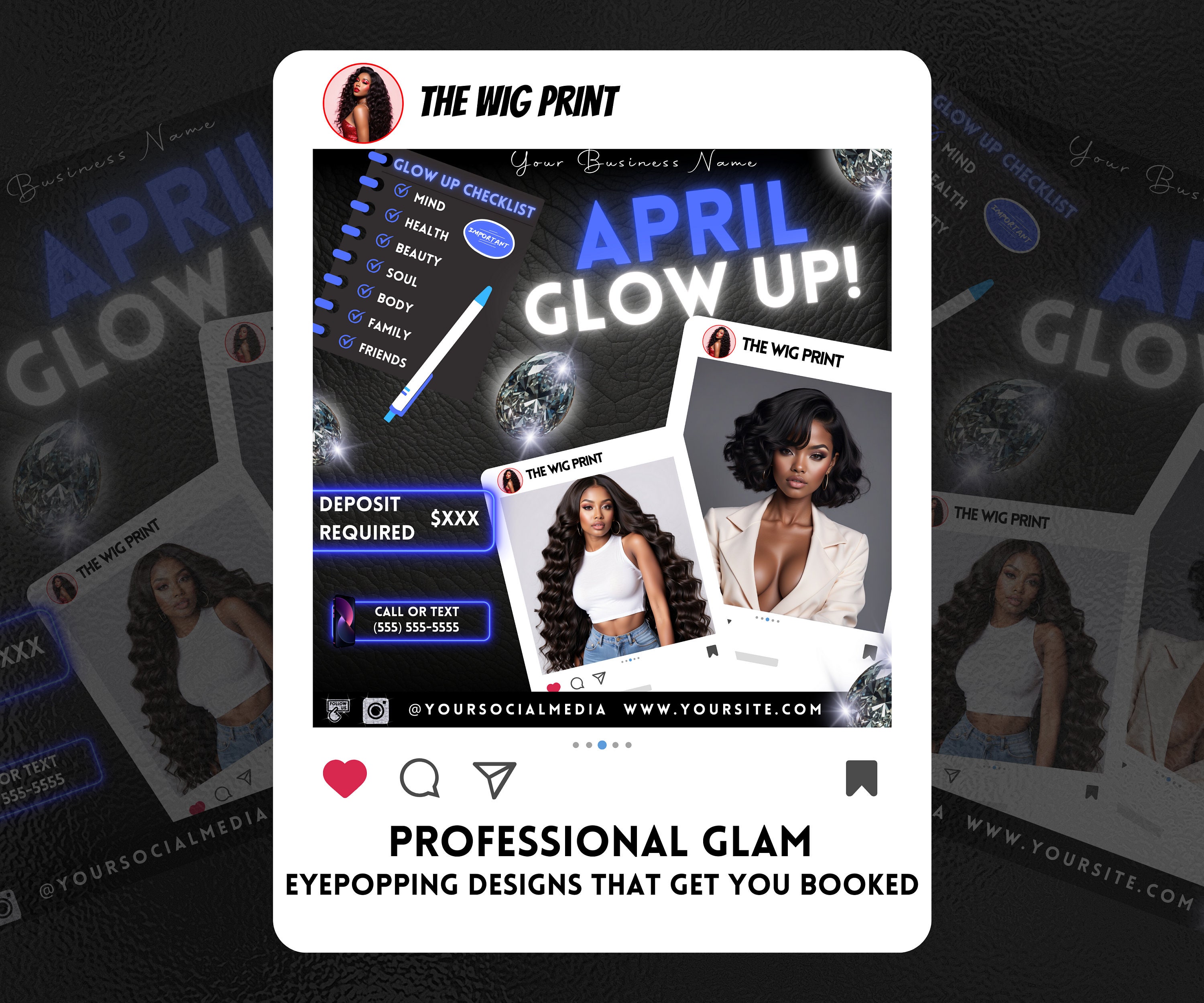 April Glow up 4 Flyers Blue Theme Hair Wig, Nail, Lashes, & Makeup ...