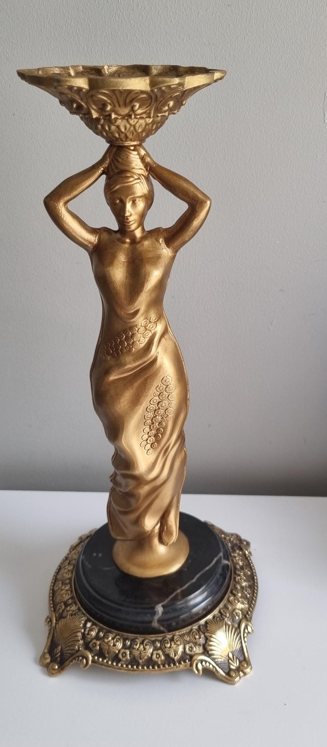 Vintage Brass Woman Sculpture, Art Deco Style Home Decor, Ornate Base ...