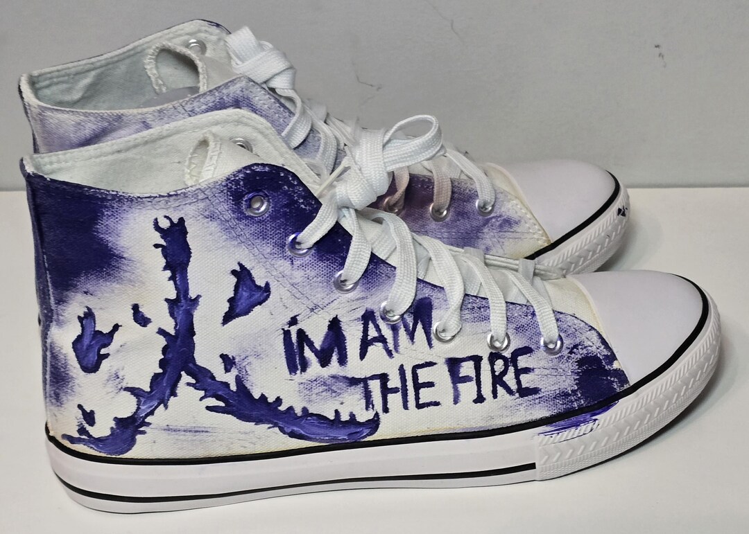 Custom Hand Painted Hi Top UK 8 Black Panther Fire Power Purple Art ...