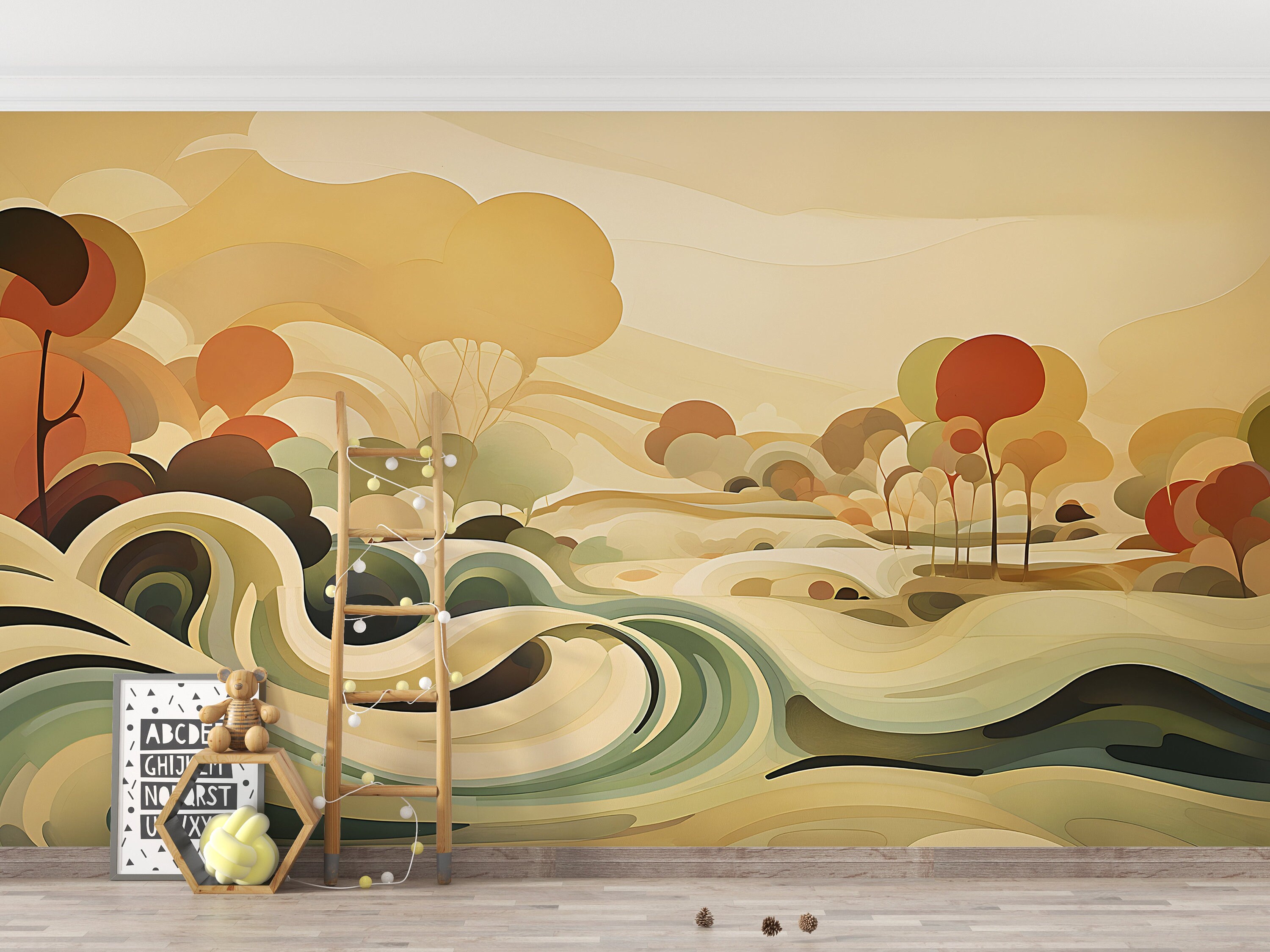 Abstract Forest Mural Wavy Wallpaper Peel and Stick Beige - Etsy