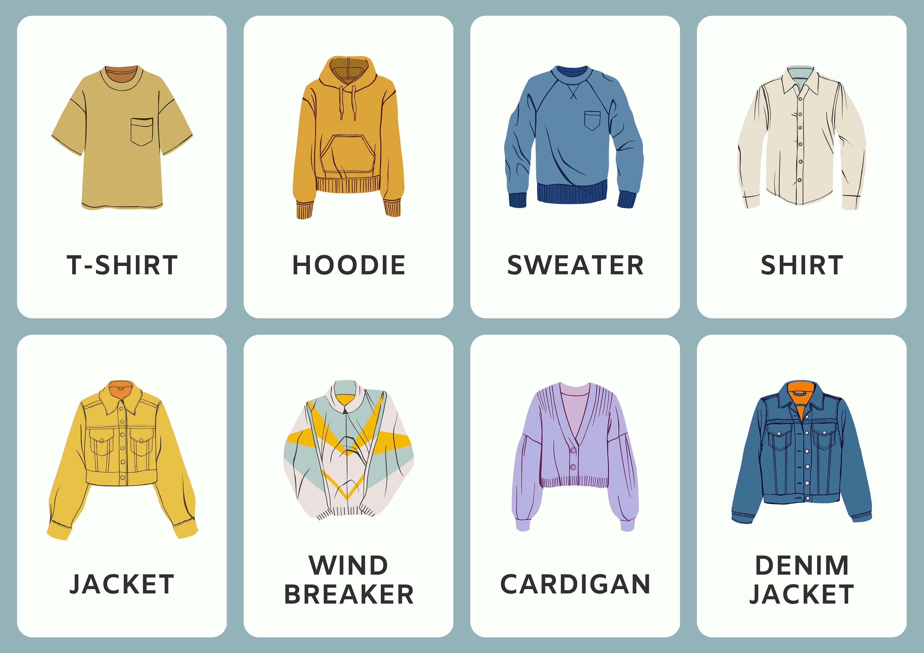 24 Clothes Flashcards| Montessori Flash Cards | Pre-school Cards ...