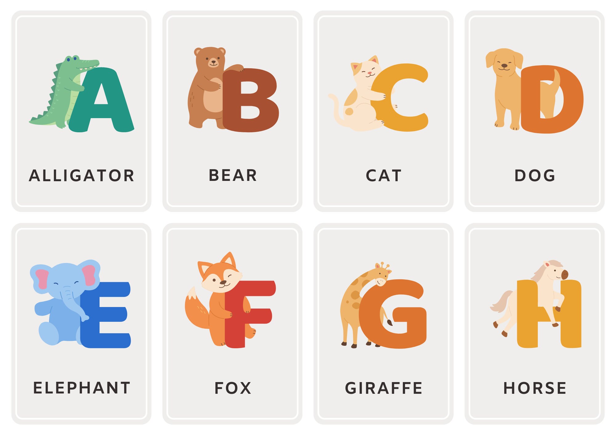 26 Animal Alphabet Flashcards Montessori Flashcards Pre-school Cards ...