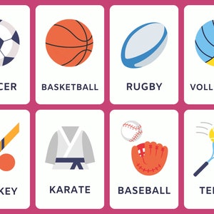 32 Sport & Equipment Flashcards Montessori Flashcard Pre-school Cards ...