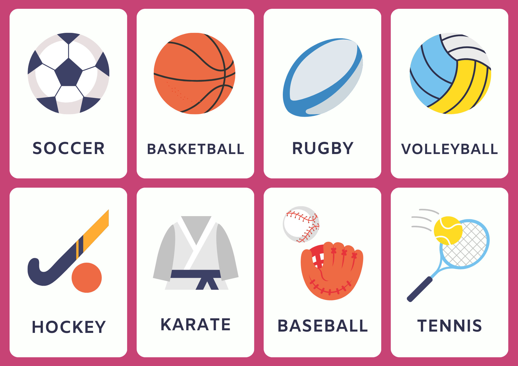 32 Sport & Equipment Flashcards Montessori Flashcard Pre-school Cards ...