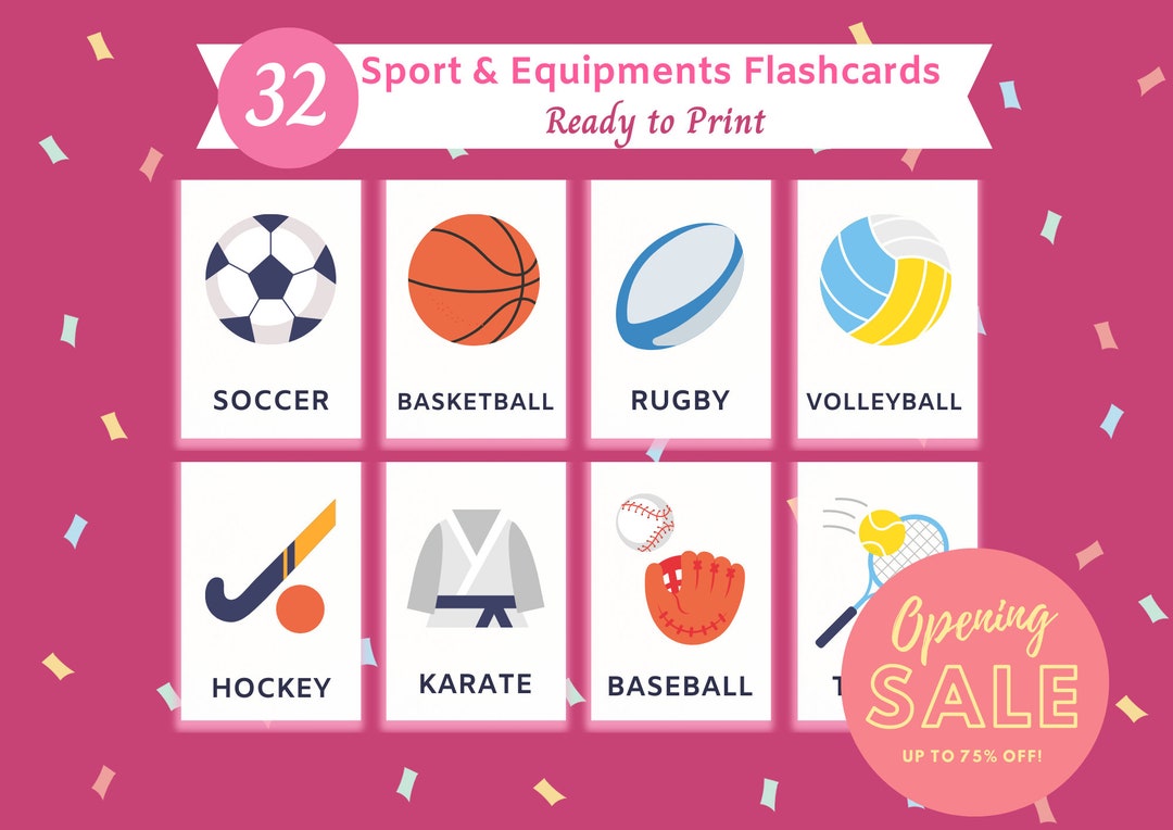 32 Sport & Equipment Flashcards Montessori Flashcard Pre-school Cards ...