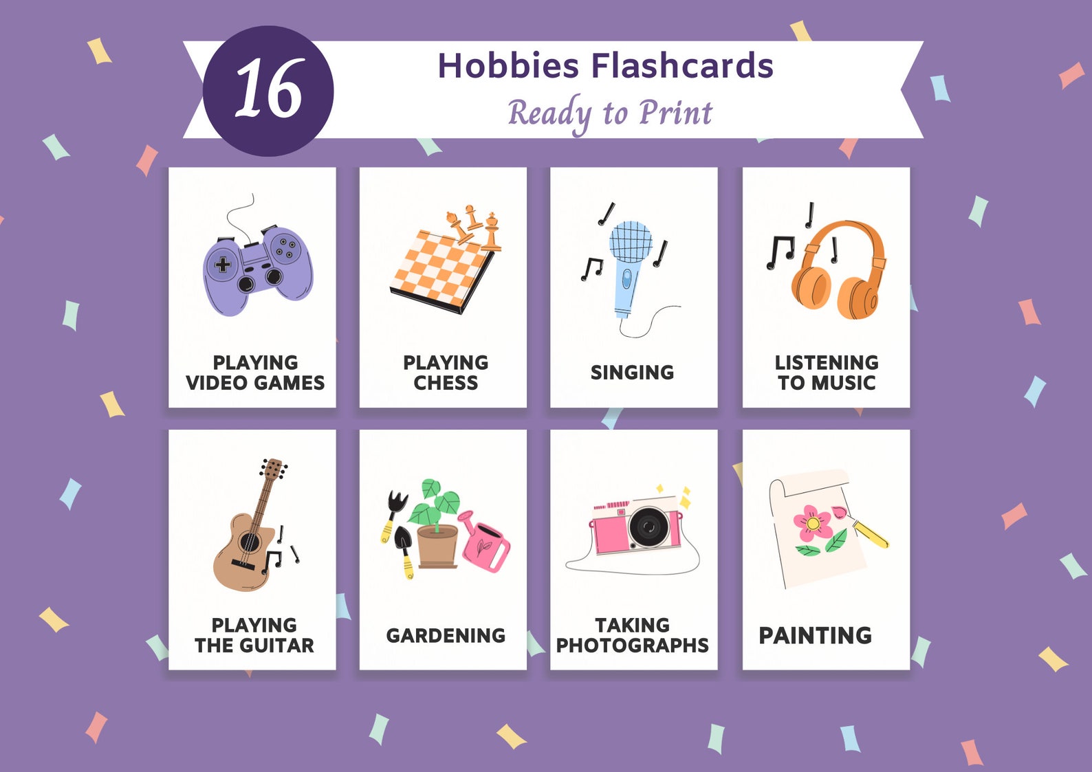 16 Hobbies Flashcards| Montessori Flash Cards | Pre-school Cards ...