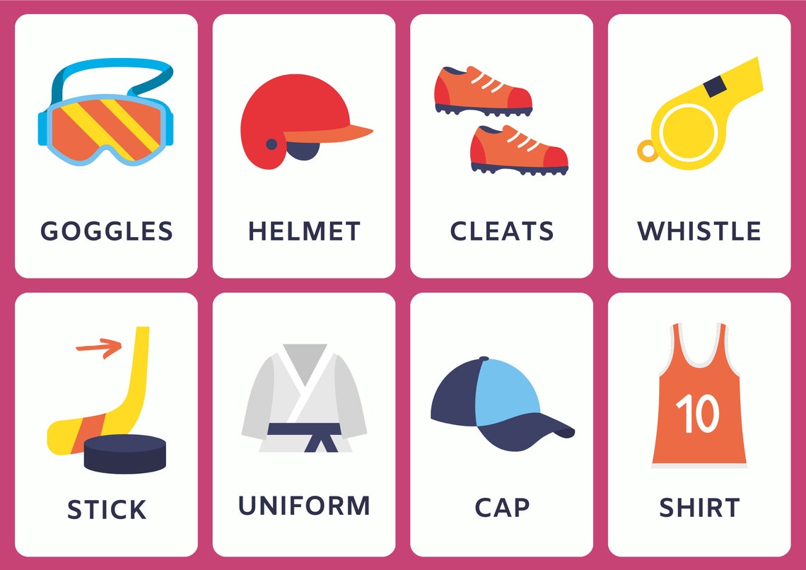 32 Sport & Equipment Flashcards Montessori Flashcard Pre-school Cards ...