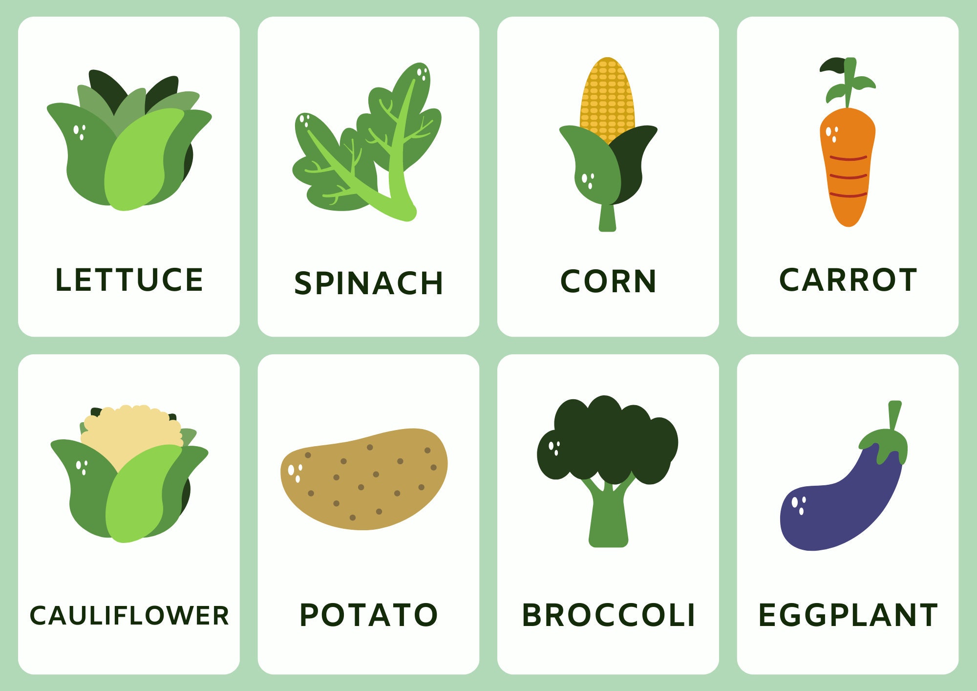 24 Vegetable Flashcards Montessori Flashcards Pre-school Cards ...