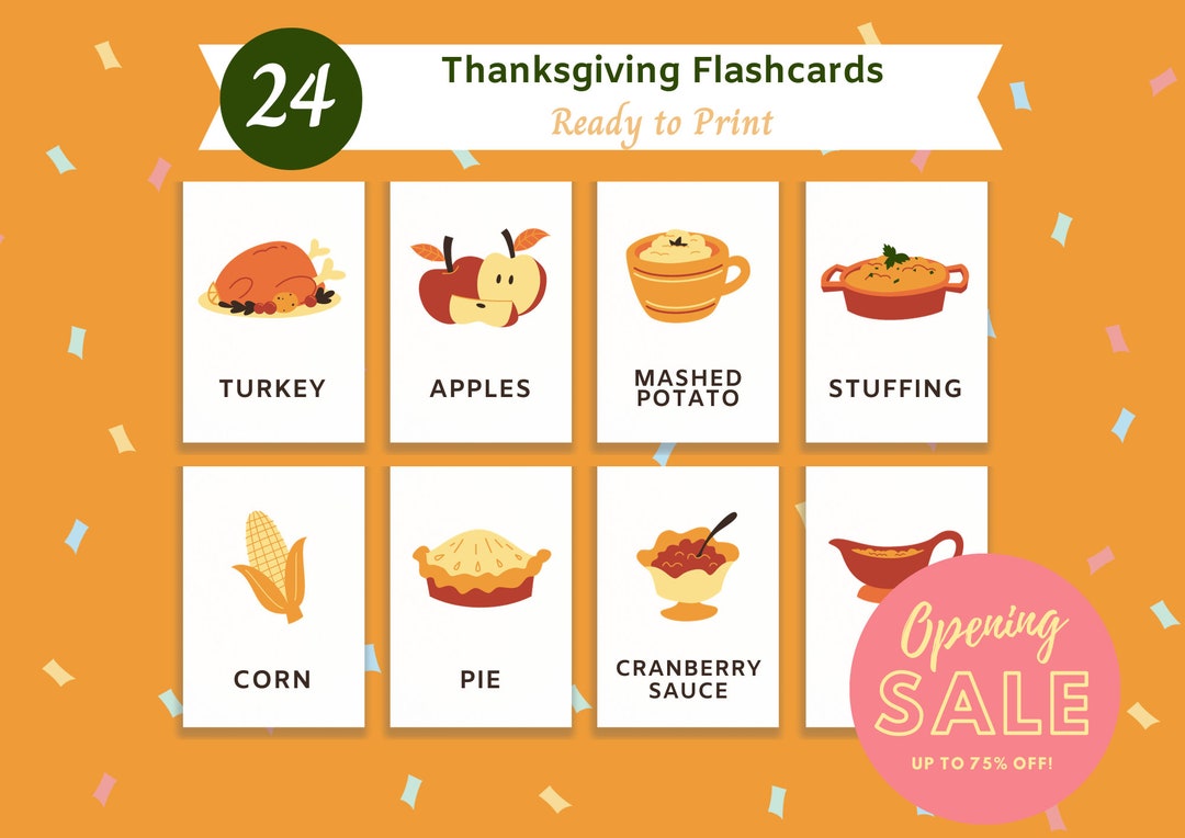 24 Thanksgiving Fall Theme Flashcard Montessori Flashcards - Etsy
