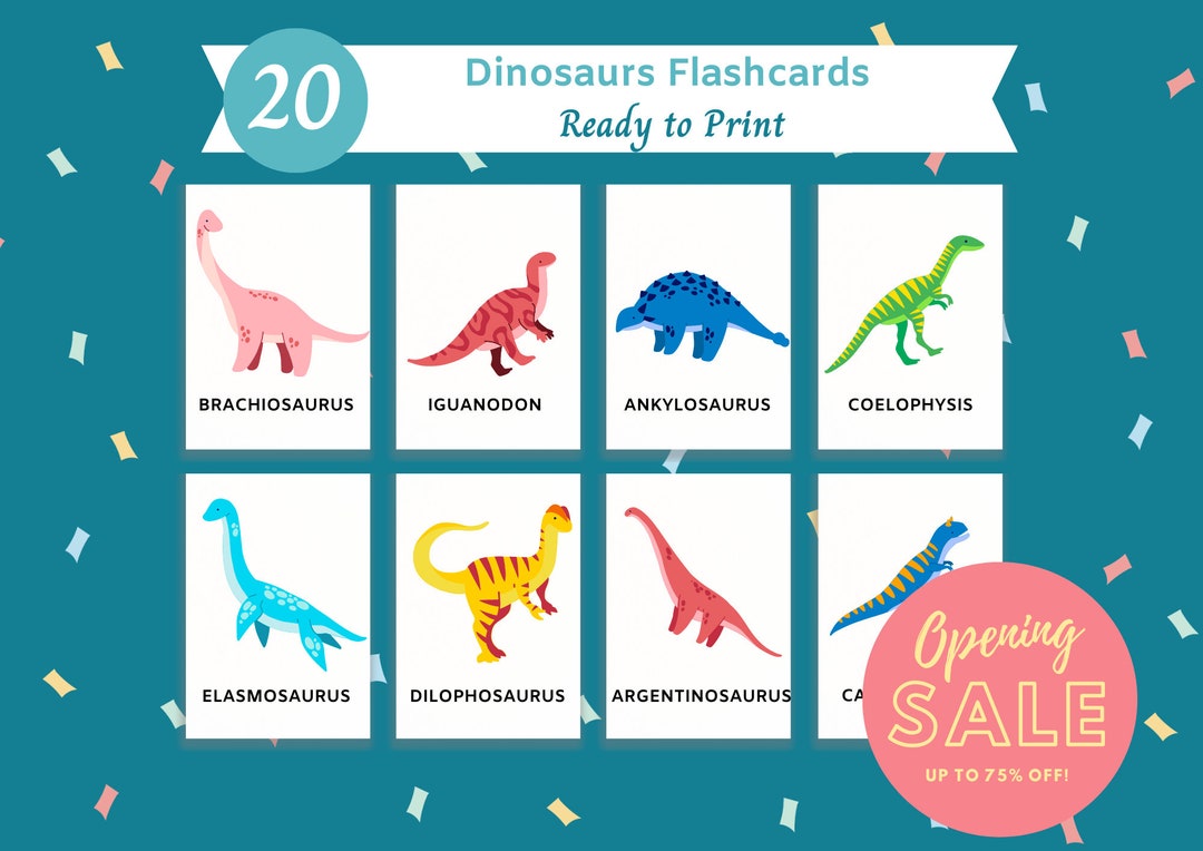 20 Dinosaurs Flashcards Montessori Flashcards Pre-school - Etsy