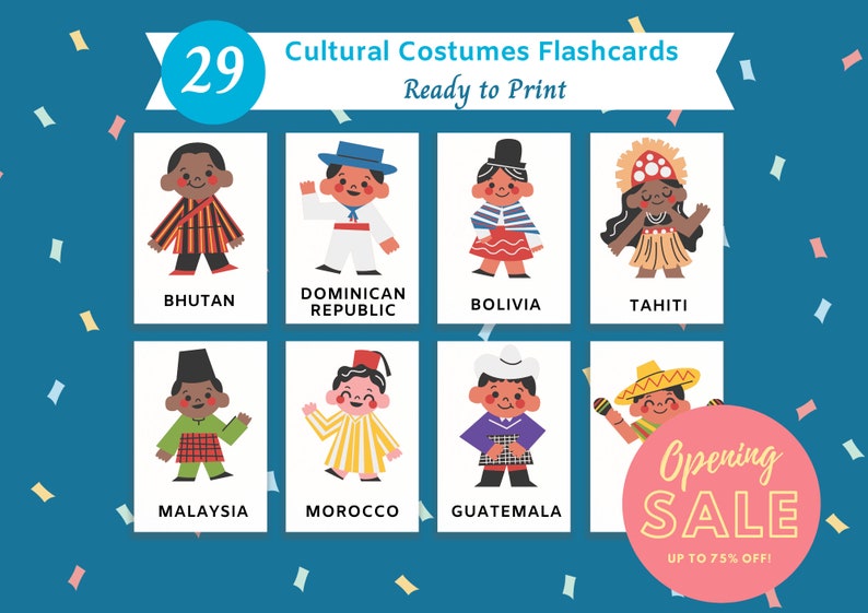 29 Cultural Costumes Flashcards Montessori Flashcards Pre-school Cards ...