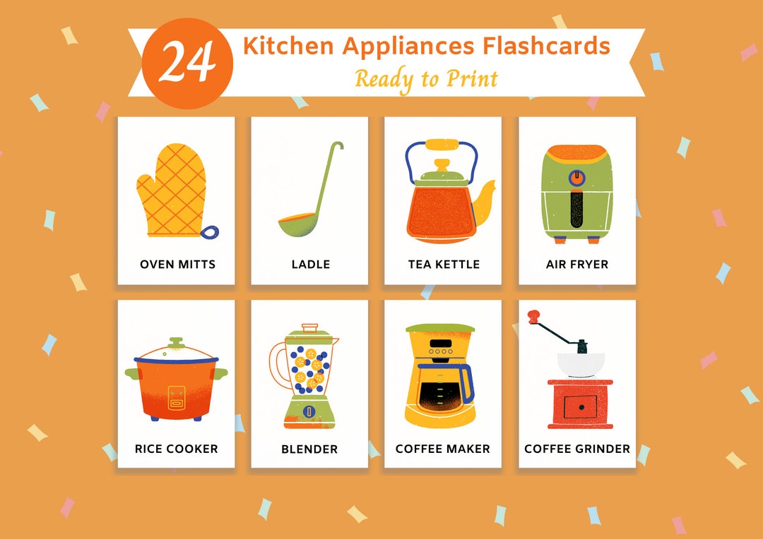 24 Kitchen Appliances Flashcards| Montessori Flashcards | Pre-school ...