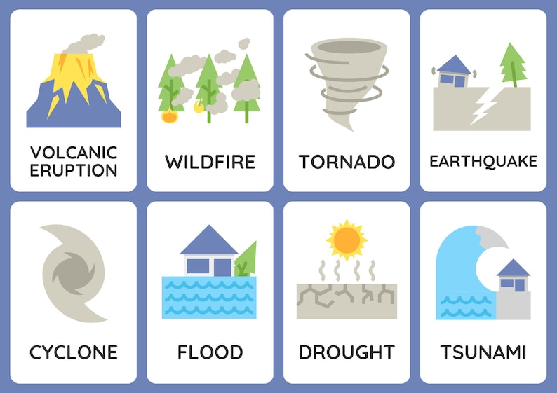 24 Natural Disasters Flashcard Montessori Flashcards Pre-school Cards ...