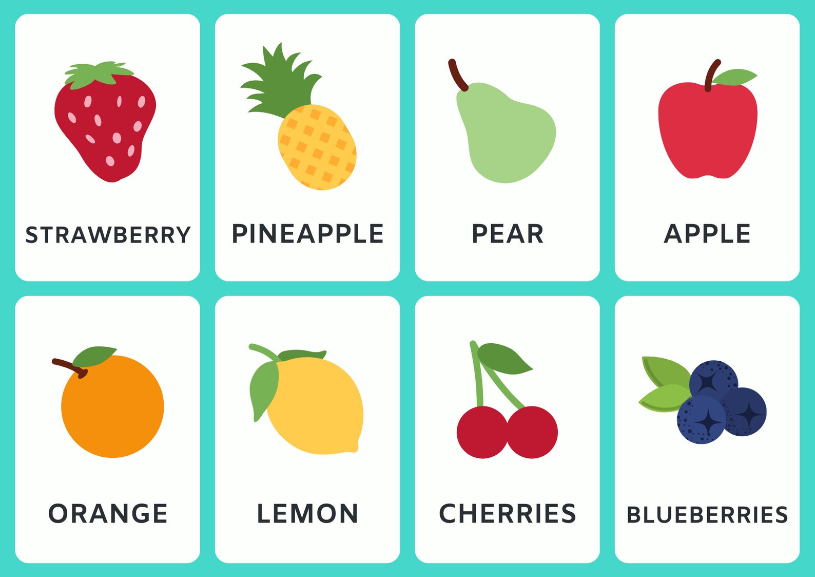 16 Fruits Flashcards | Montessori Flashcards | Pre-school Cards ...