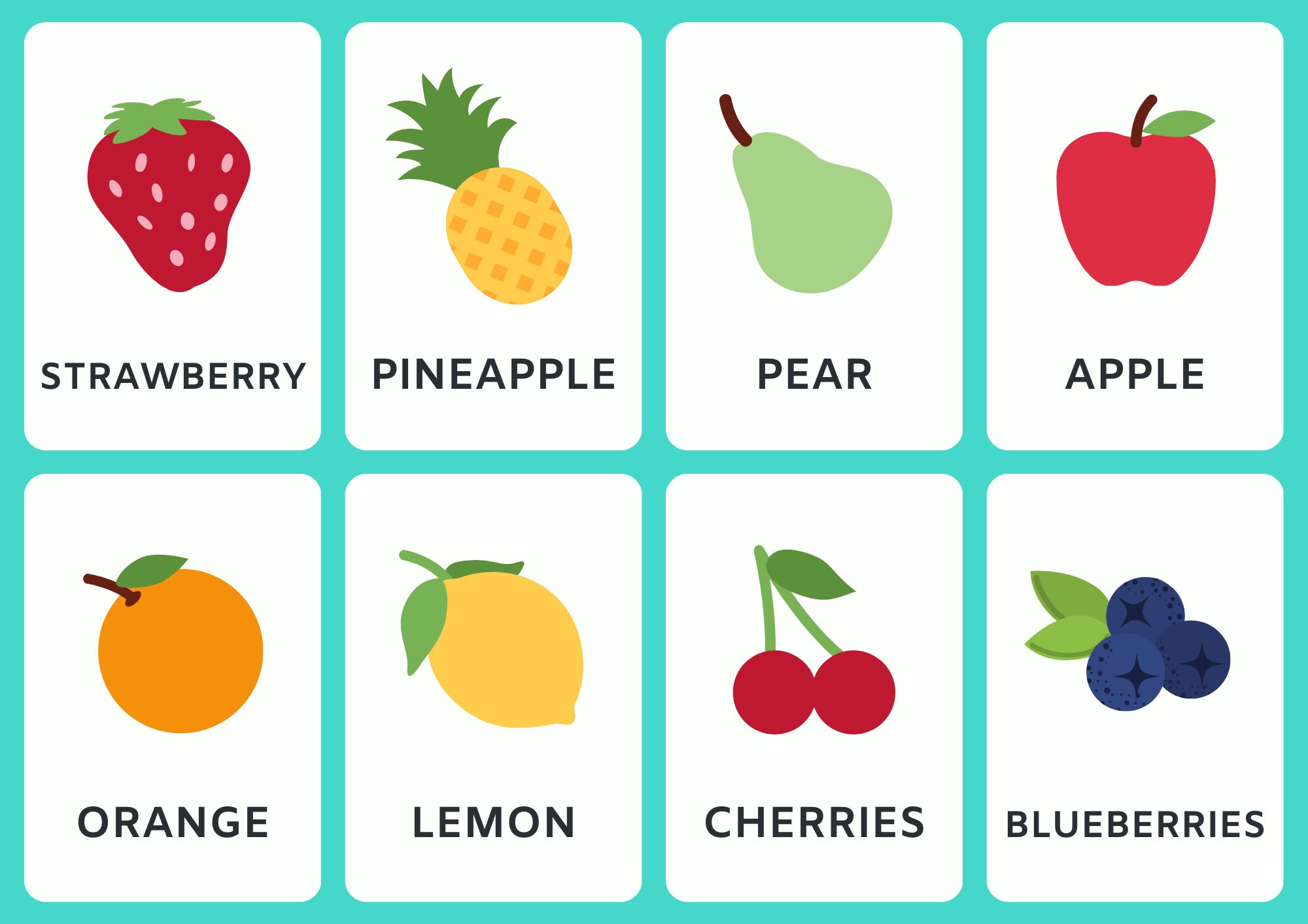 16 Fruits Flashcards | Montessori Flashcards | Pre-school Cards ...