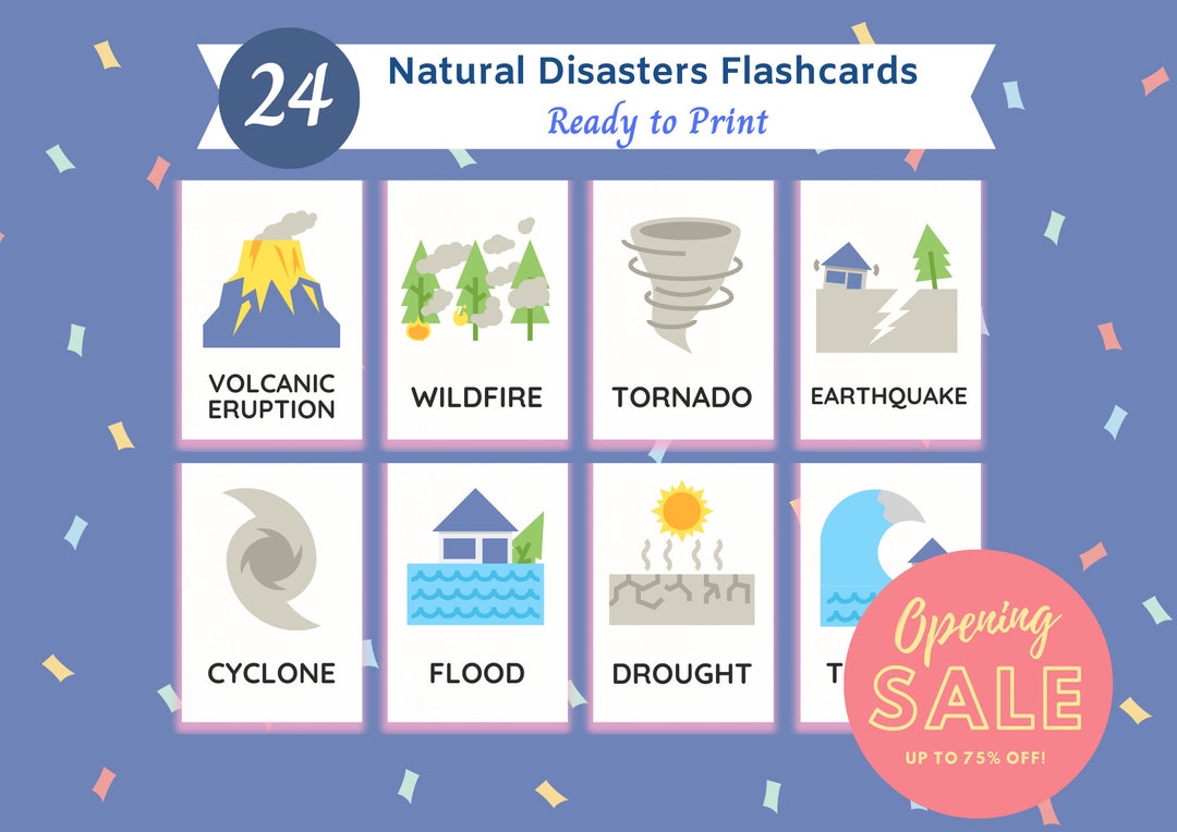 24 Natural Disasters Flashcard Montessori Flashcards Pre-school Cards ...