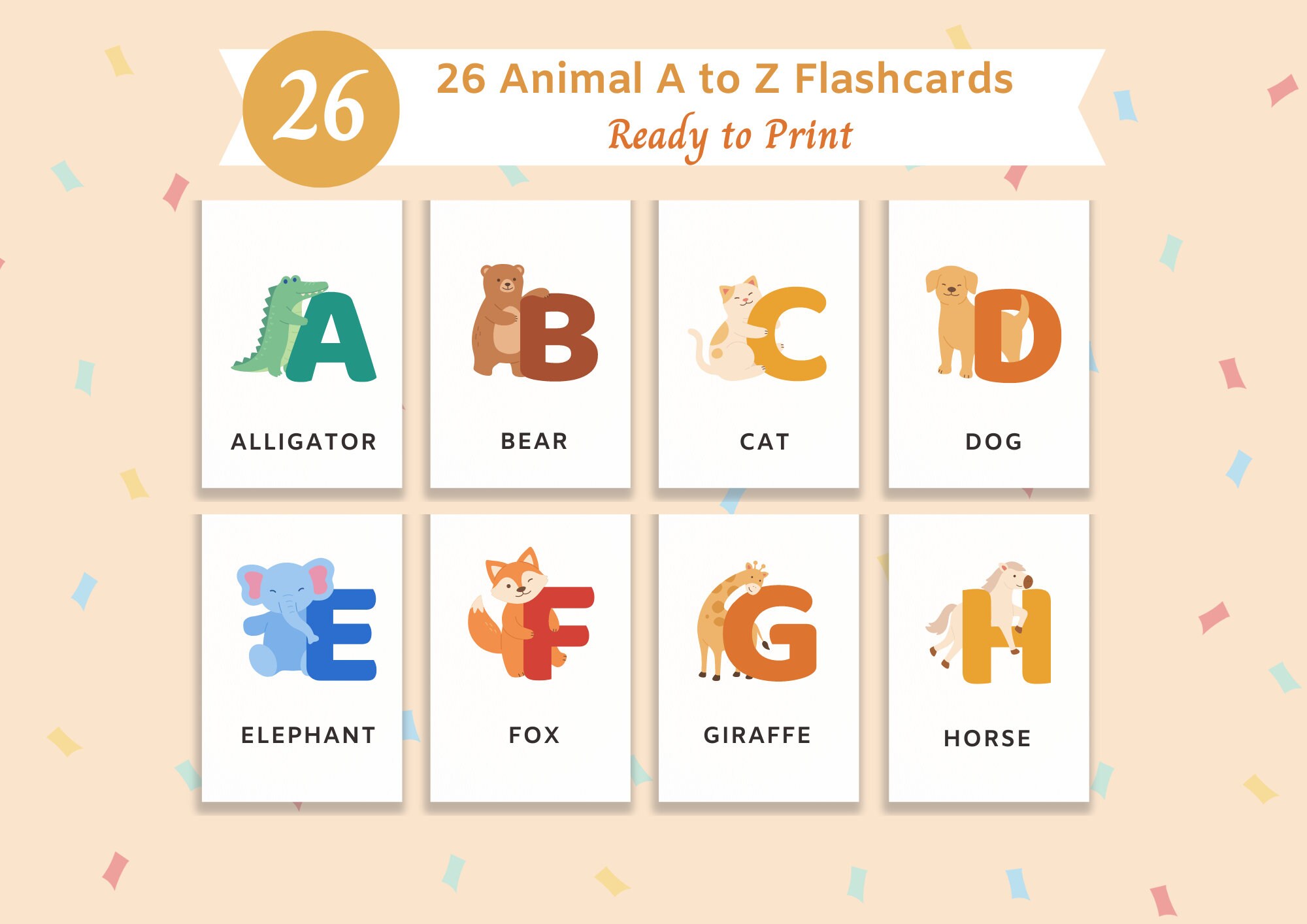 26 Animal Alphabet Flashcards Montessori Flashcards Pre-school Cards ...