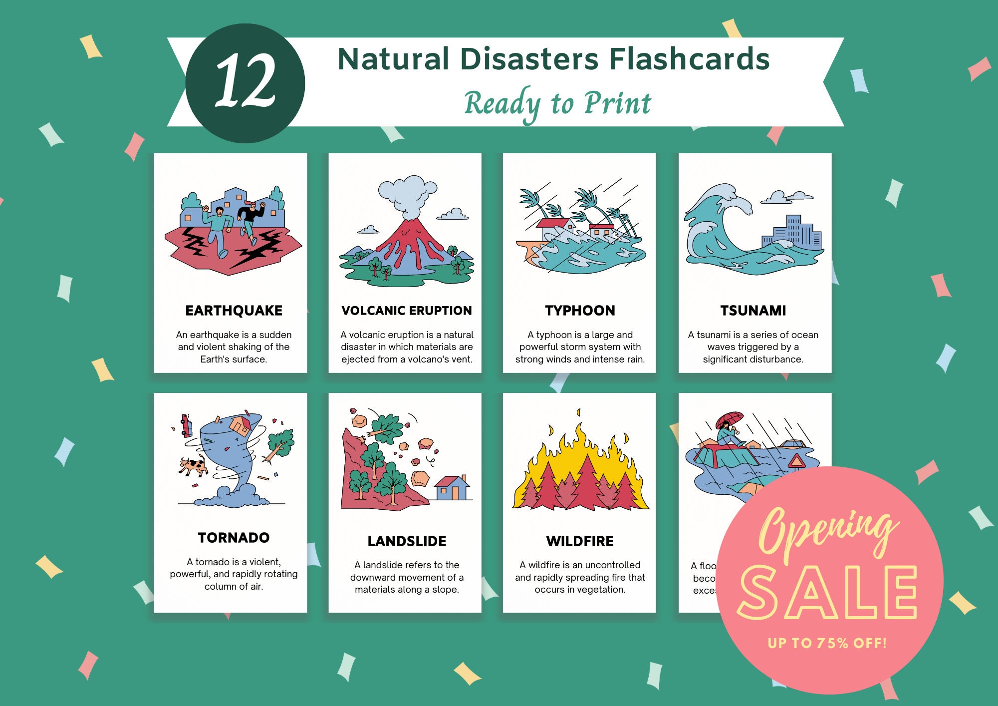 12 Natural Disasters Flashcards Montessori Flashcards Pre-school Cards ...