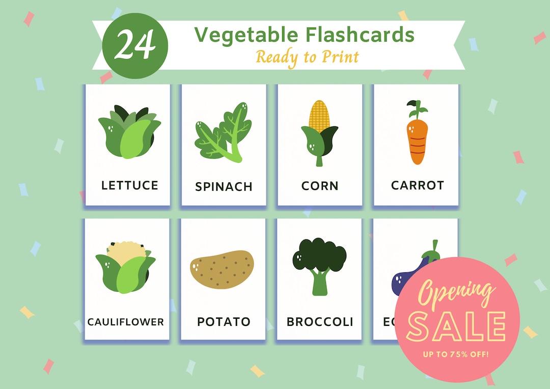 24 Vegetable Flashcards Montessori Flashcards Pre-school Cards ...