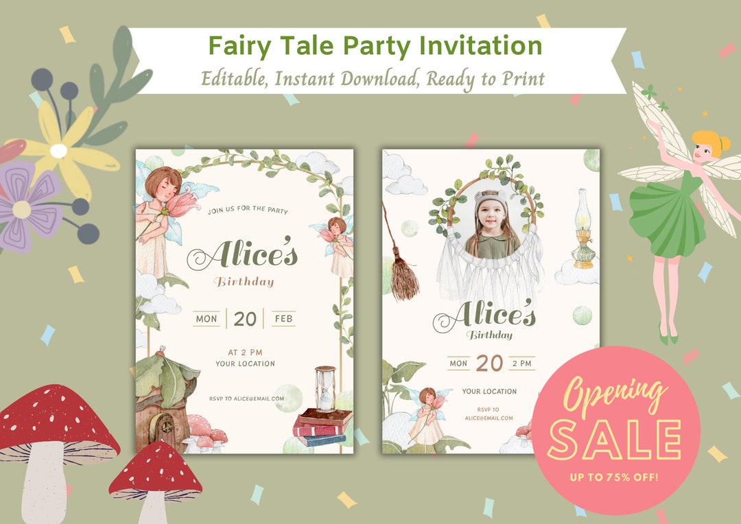 Fairy Tale Birthday Party Invitation Editable Template Digital Download ...