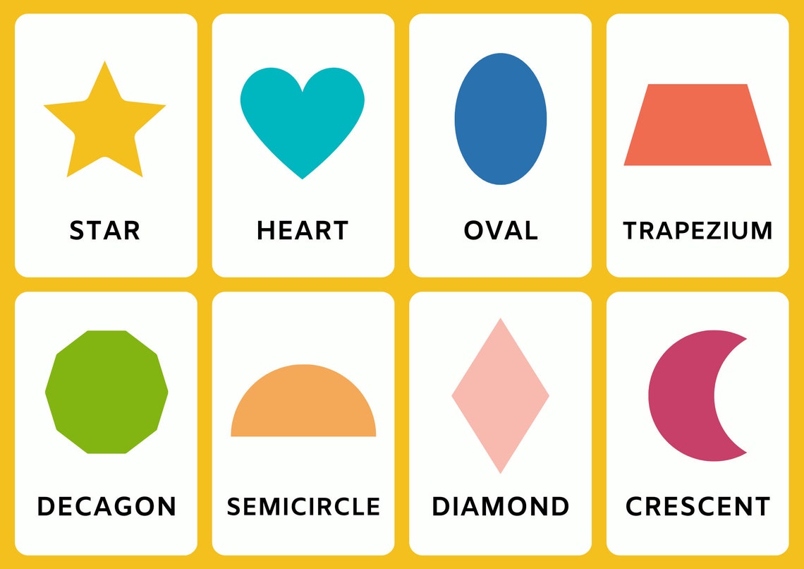 16 Different Shapes Flashcard Montessori Flashcards Pre-school Cards ...