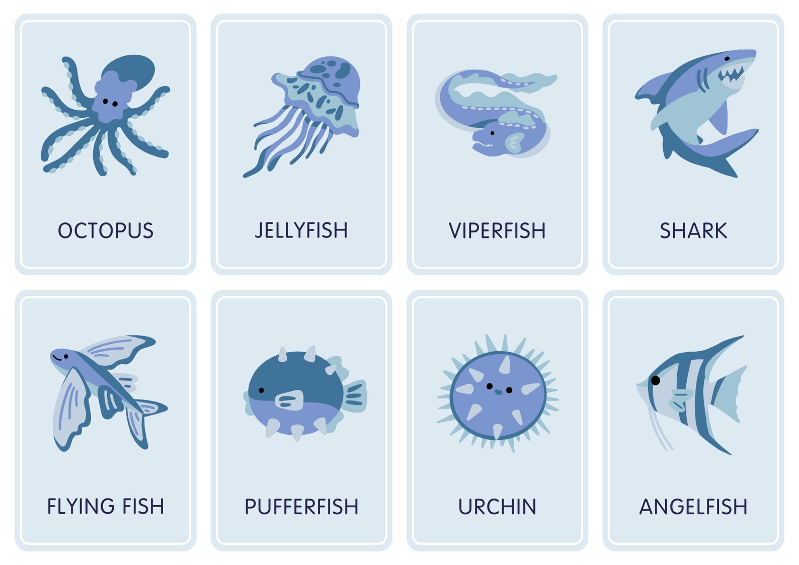 24 Ocean Animals Flashcards | Montessori Flashcards | Pre-school Cards ...